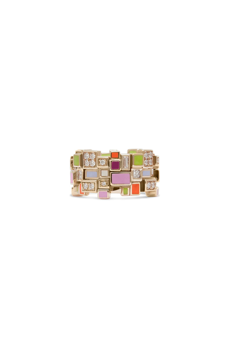 DIAMOND AND ENAMEL TRIPLE PIXEL RING – Ephod Shop